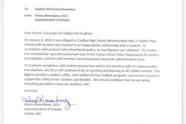 CCPD investigating reported inappropriate relationship at Calallen