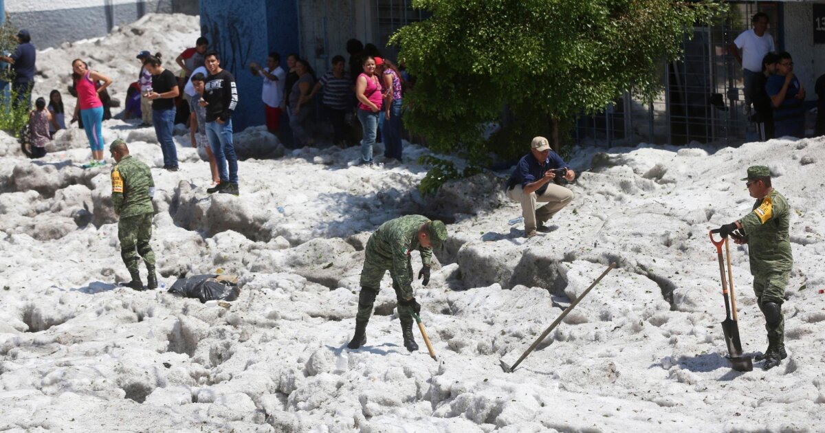 A Mexican city was covered in ice after a freakish summer hailstorm