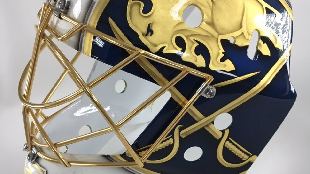 Sabres goaltender Carter Hutton unveils new mask design for "Golden Season"