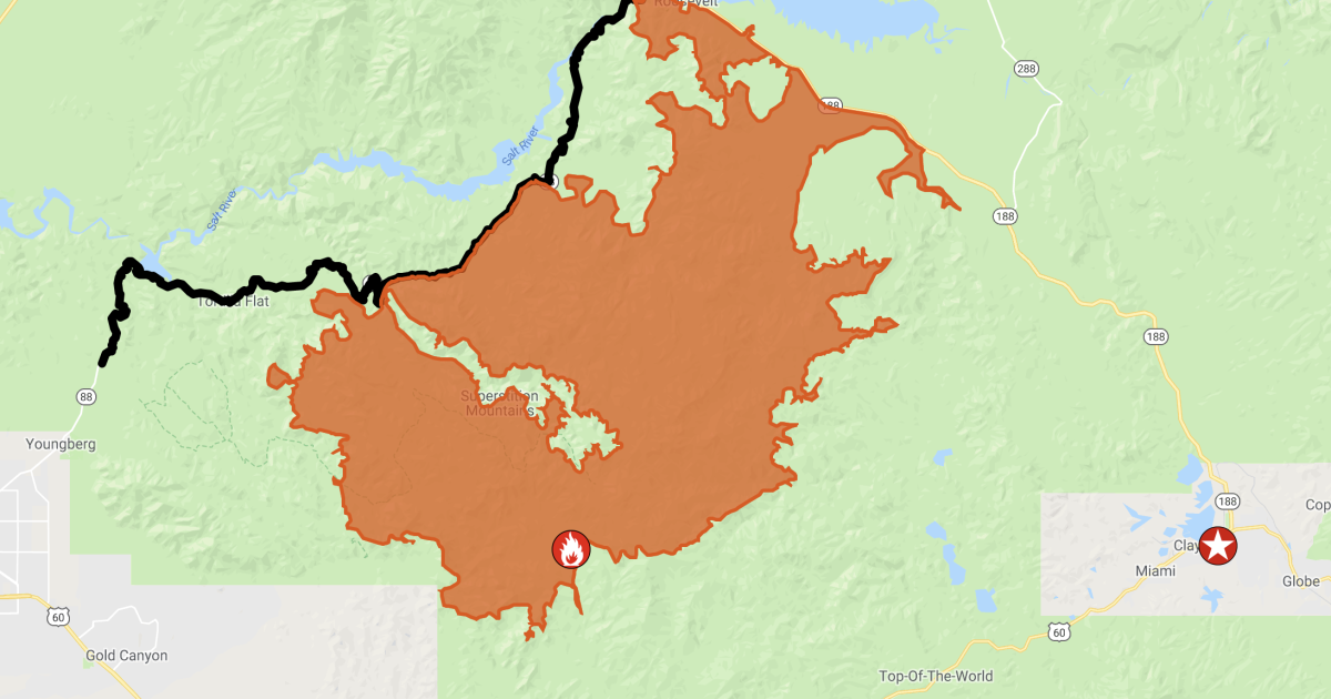 Woodbury Fire map: Fire burning near Superstition Mountains grows to ...