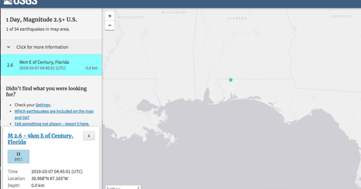 USGS records rare earthquake in Florida Panhandle