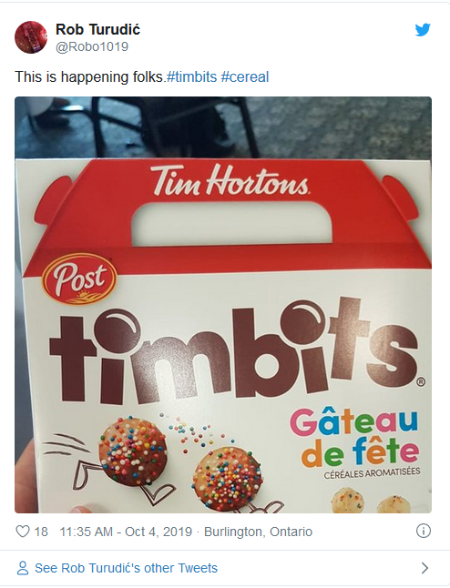 Tim Hortons turning Timbits into breakfast cereal