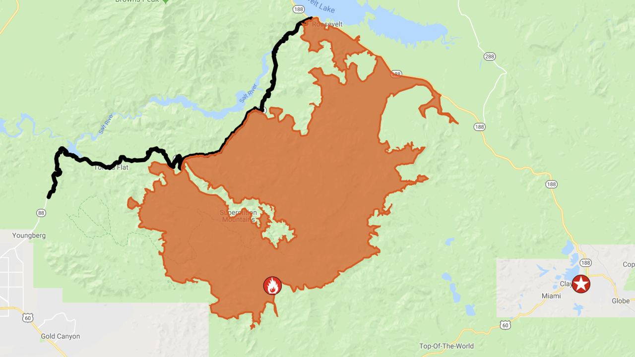 Woodbury Fire map: Fire burning near Superstition Mountains grows to ...