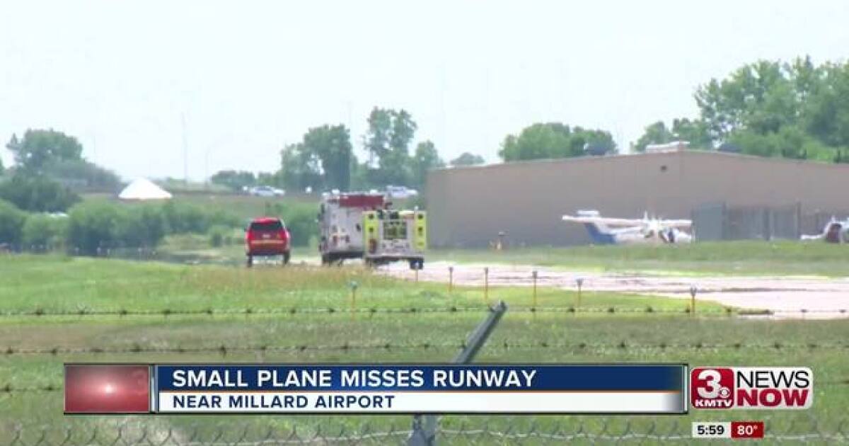 Small plane misses runway at millard airport Small plane misses runway at millard airport