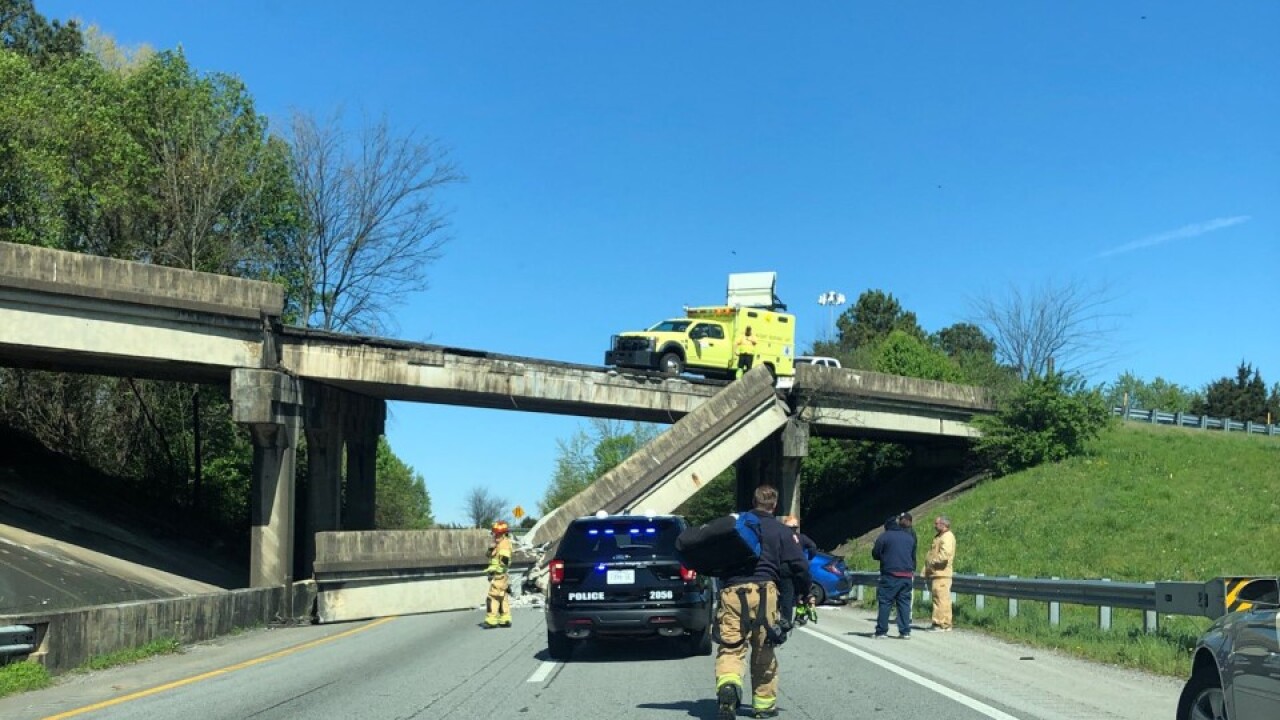 1 injured when highway wall section collapses in Chattanooga