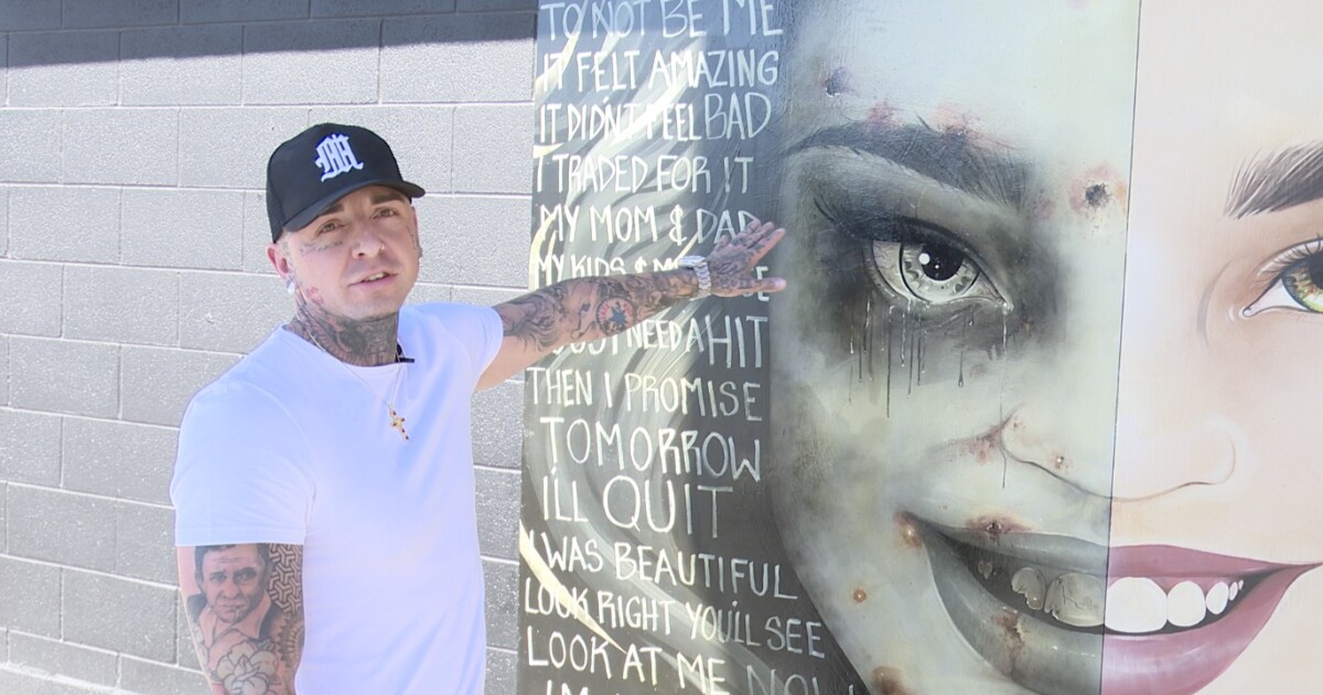 Artist paints struggle with addiction in mural for Montana Meth Project