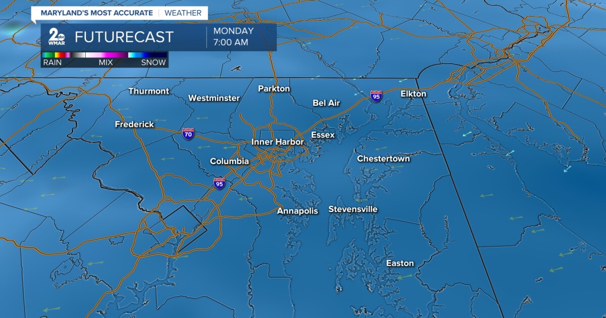 Sunday to Monday snow breakdown in Maryland