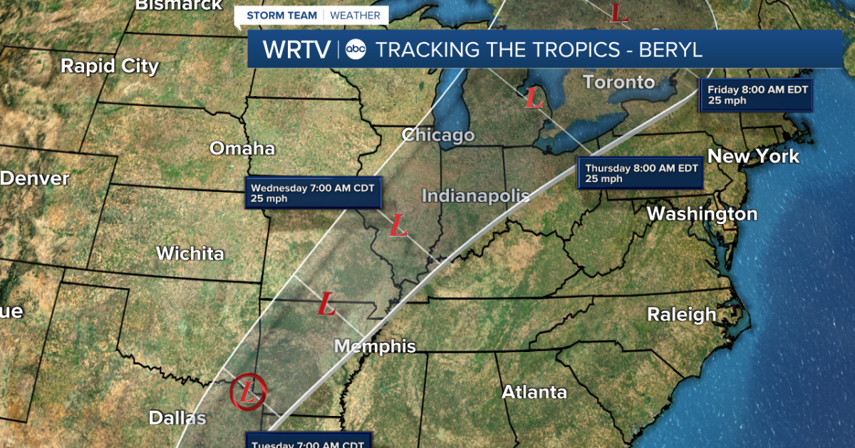 Remnants of Beryl likely to enhance rain potential across Indiana this week