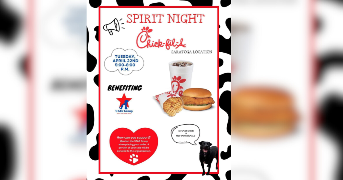 Spirit Night at Chick-fil-A to benefit South Texas Animal Rescue Group
