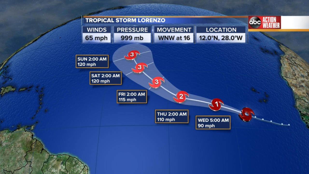 Tropical Storm Lorenzo expected to become large, powerful hurricane