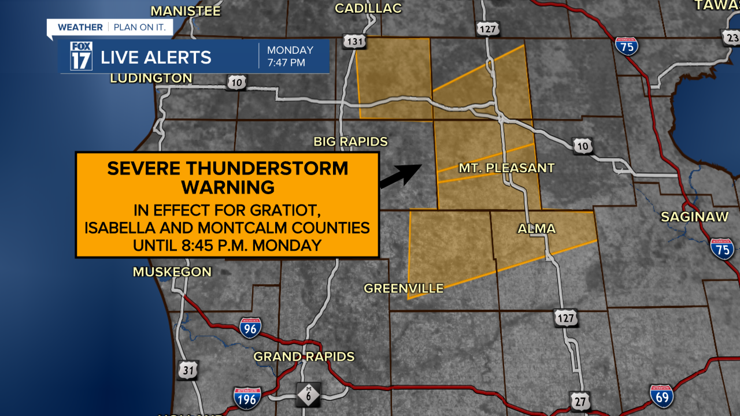 Severe Thunderstorm Warnings posted in West Michigan this evening