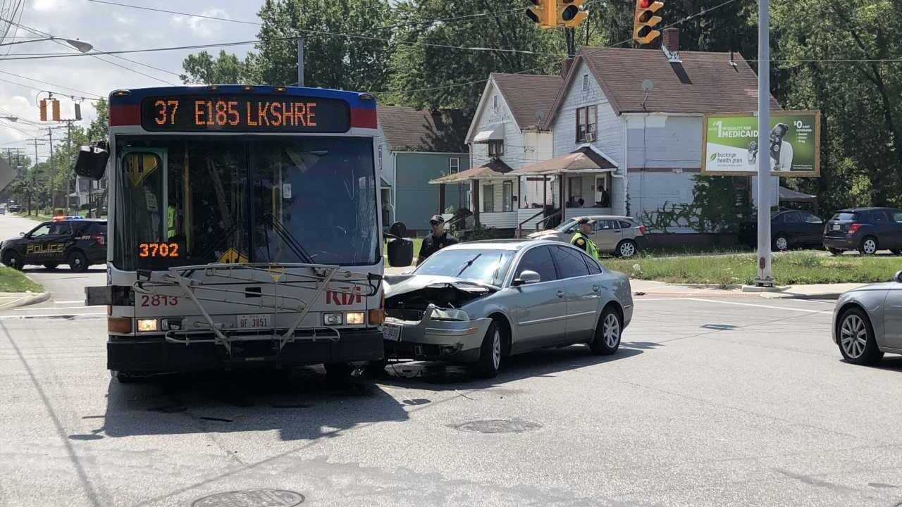 5 injured after car crashes into RTA bus on Cleveland's East Side