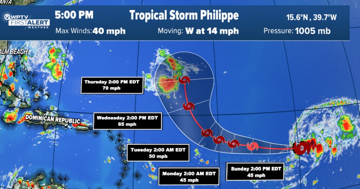 Tropical Storm Philippe forms in Atlantic with 40 mph winds